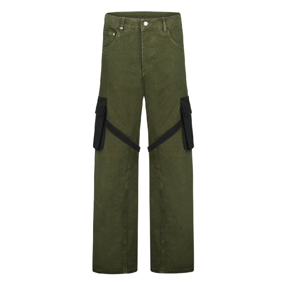 Flâneur Strap Contrast Cargo Broek Donker Groen